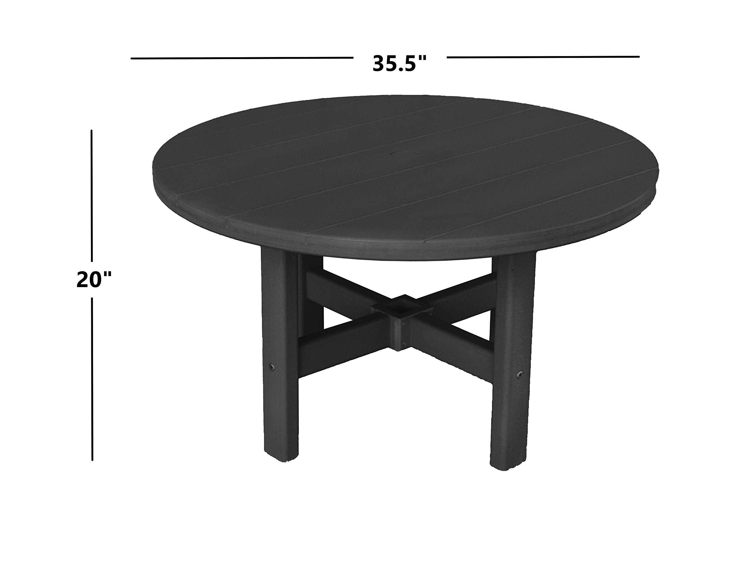 Phat Tommy Round Outdoor Coffee Table - Poly Resin Outdoor Table - Small All Weather Patio Coffee Table, Poly Outdoor Furniture, Black