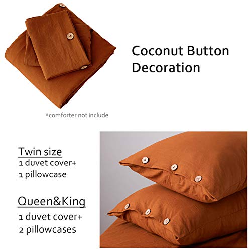 SunStyle Home Twin Size Duvet Cover Set with Buttons Closure Umber, 2 Pieces Solid Color Ultra Soft Skin-Friendly Comforter Cover Set (1 Duvet Cover +1 Pillowcase)