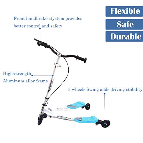 CROFULL Y Flicker Scooter for Kids, Foldable Y Fliker Swing Wiggle Scooter with Adjustable Handle, 3 Wheel Push Drifting Scooter for Boys Girls Age 3-10