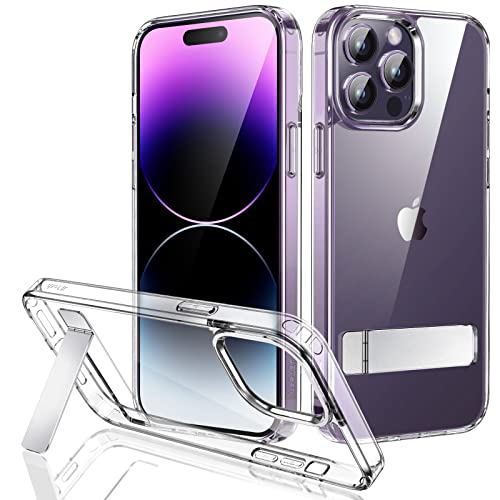 JETech Kickstand Case for iPhone 14 Pro Max 6.7-Inch (NOT for iPhone 14 Pro 6.1-Inch), Support Wireless Charging, Slim Shockproof Bumper Phone Cover, 3-Way Metal Stand (Clear)