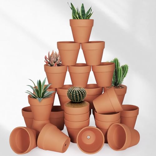 FCFKUK 4 inch Terracotta Clay Pots, 27 Pack Clay Flower Pots with Drainage, Great for Plants, DIY, Crafts, Wedding