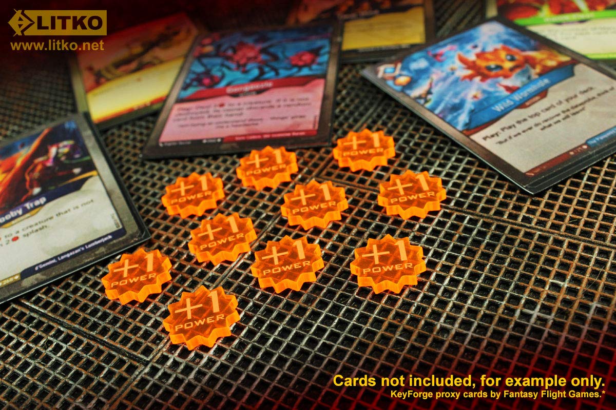 LITKO +1 Power Tokens Compatible with KeyForge Card Game, Fluorescent Orange (10)