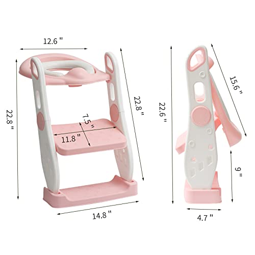 Toddlers Potty Training Toilet Girls, Kids Potty Chair Step Stool, Potty Seat Toilet Step Stool Ladder Fedicelly (Pink)