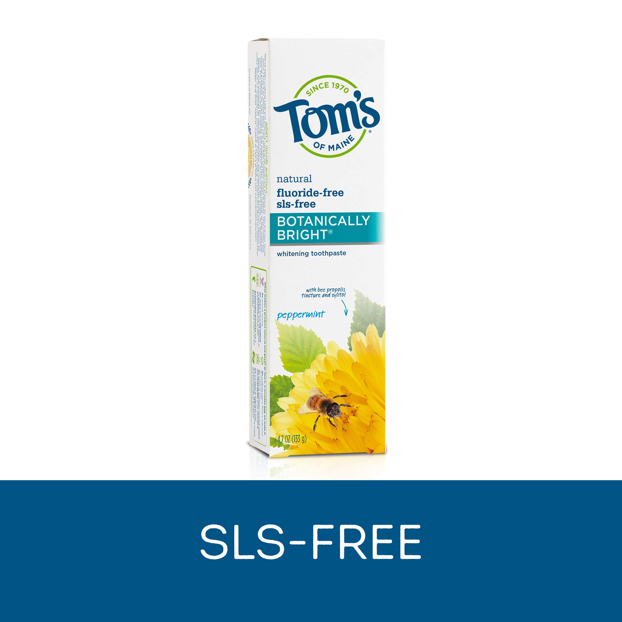Tom's of Maine Natural Fluoride Free Botanically Bright Toothpaste, Peppermint, 4.7 Ounce, 6 Count (Pack of 1)