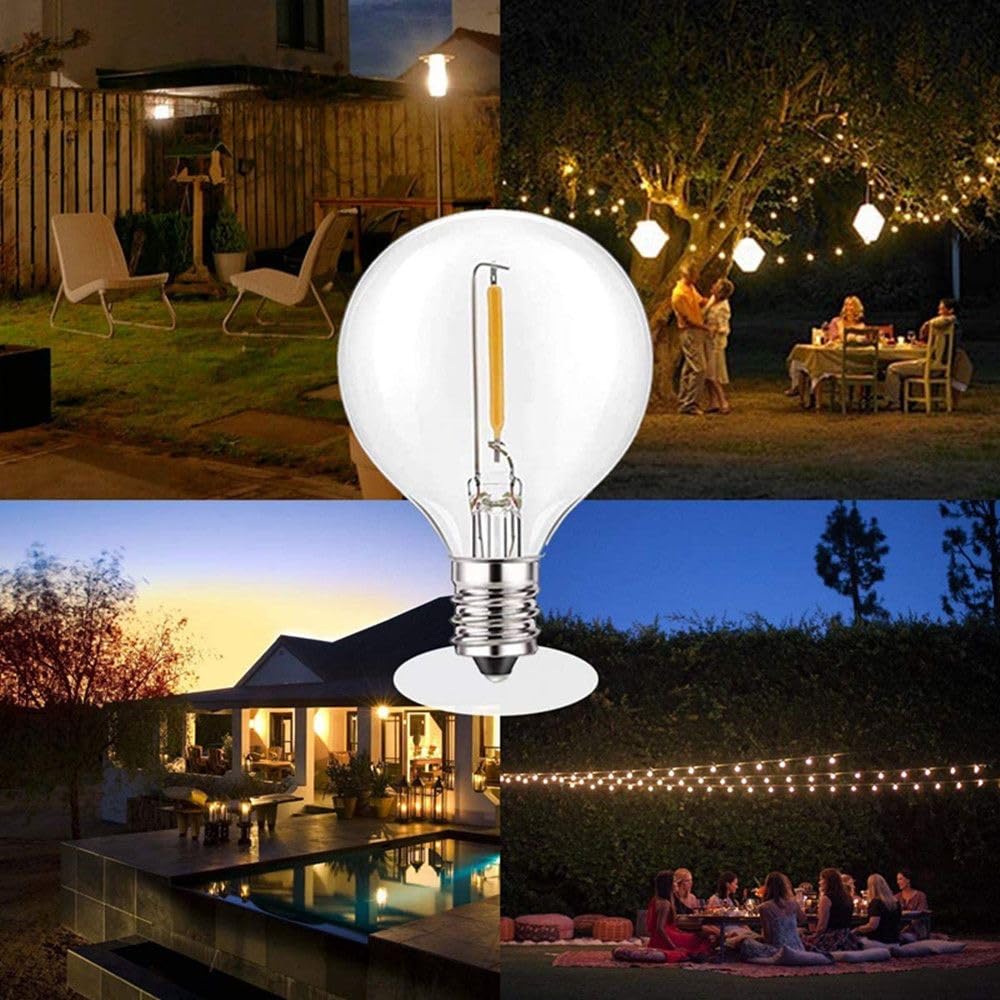 G40 Led Replacement Light Bulbs, E12 Screw Base Shatterproof Globe Light Bulbs for Outdoor String Lights, 0.6W Chandelier Bulbs Equvalent to 5 Watt Incandescent Bulbs, 2700K Warm White, 25 Pack