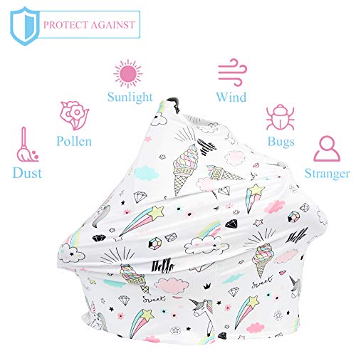 Car Seat Covers for Babies, Silky Nursing Cover for Breastfeeding, Matching Storage Bag (Unicorn)