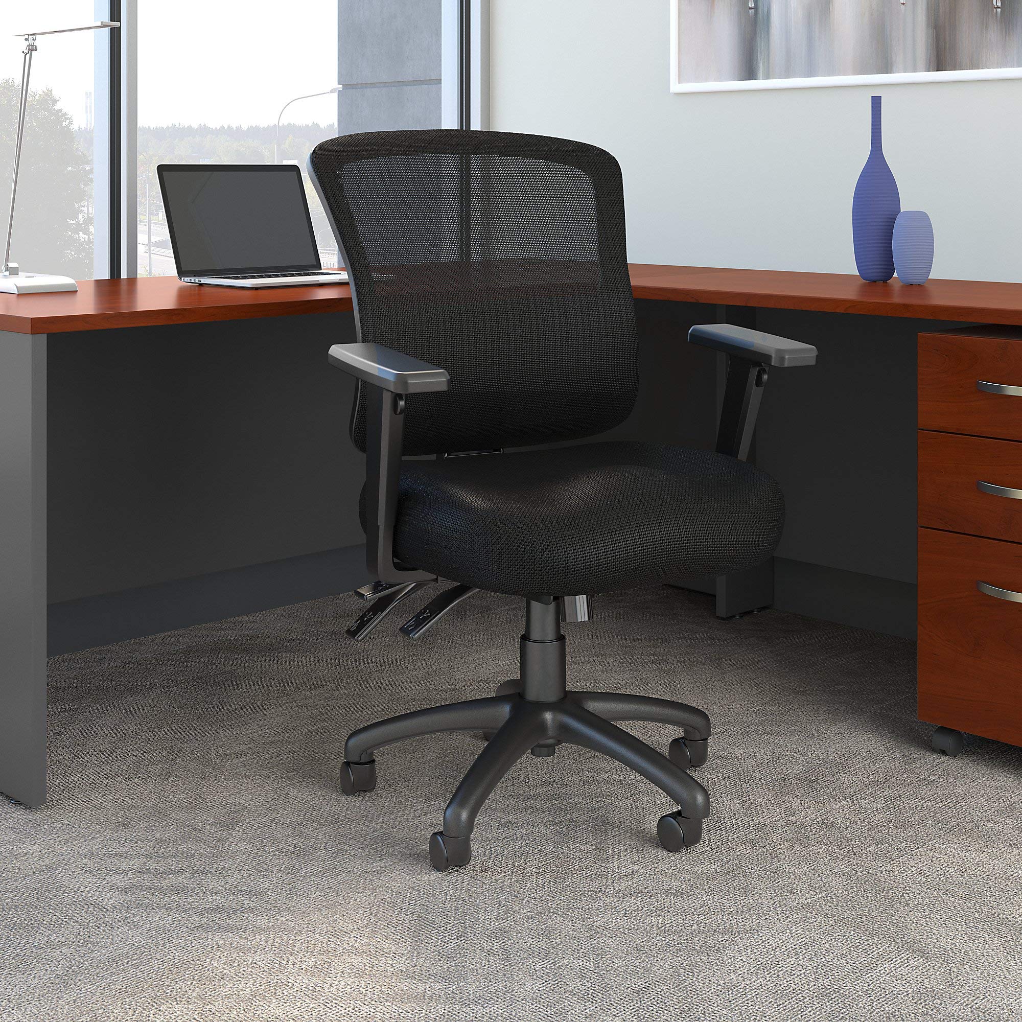 Bush Business Furniture Custom Comfort Mid Back Multifunction Mesh Executive Office Chair in Black