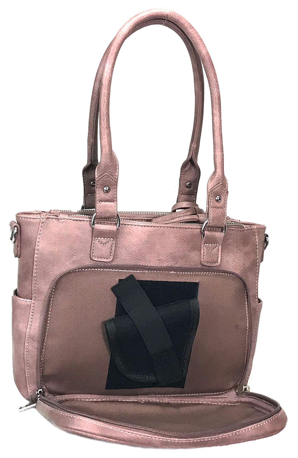 Zzfab Medium CCW Bag Multi-Zippers Fashion Faux Leather Concealed Carry Purse (Mauve)