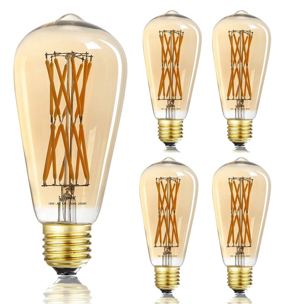 Leools LED Edison Filament Amber Bulb 15W,Equivalent 100W,Dimmable LED Edsion Bulb 2500K Warm White 1300LM, E26 Base, Decorative Vintage LED Bulbs,360 Degrees Beam Angle, Pack of 4