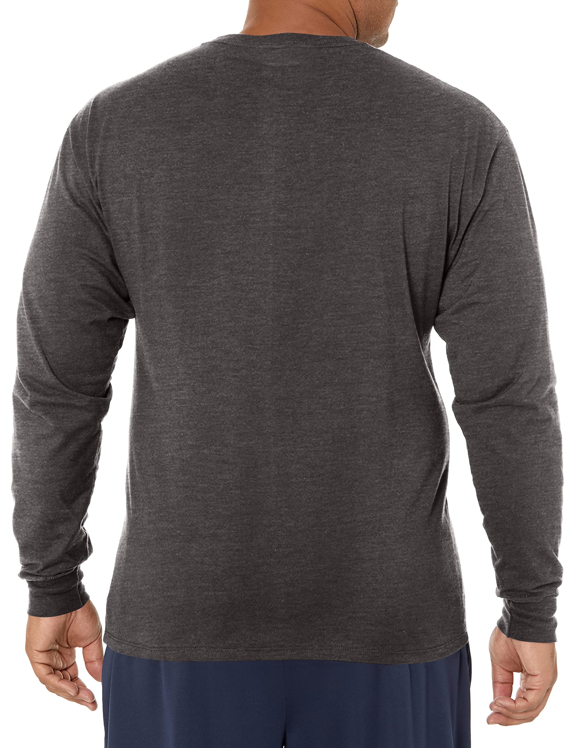 Champion Men's Classic Long Sleeve Tee, Granite Heather Small Script, Medium