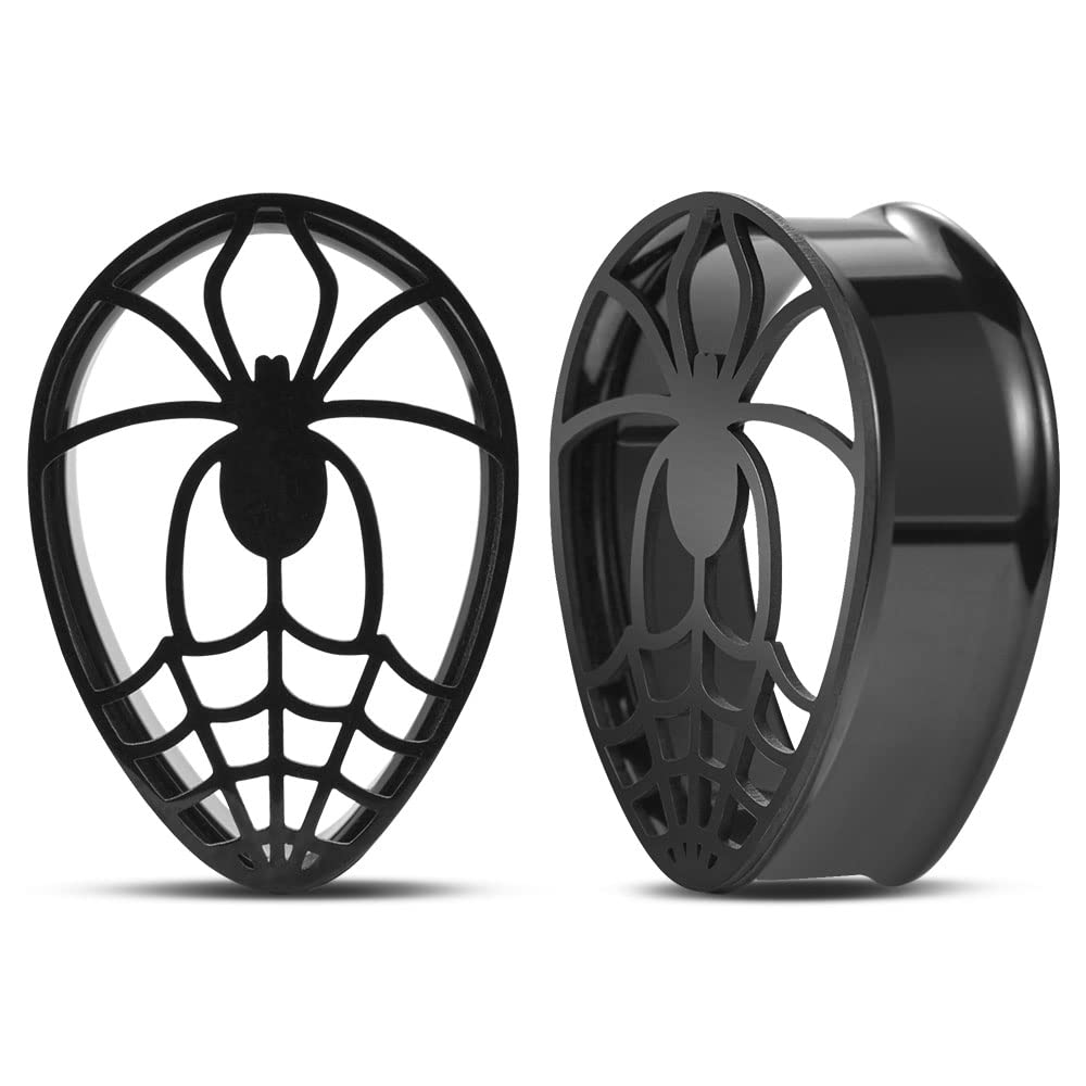 COOEAR Black Ear Gauges Earrings, Tear Drop Ear Tunnels, Spider Logo Ear Plugs, Stainless Steel Expander Stretchers.