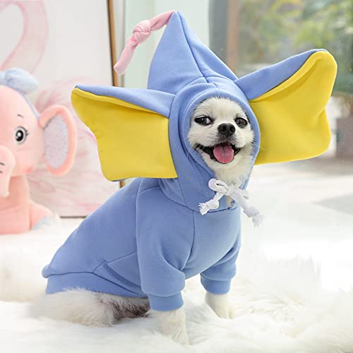 HDKUW Dogs Hoodie, Sweatshirt Fruit Warm Coat Sweater, Cold Weather Costume for Puppy Small Medium Dog (M, Blue Elephant)