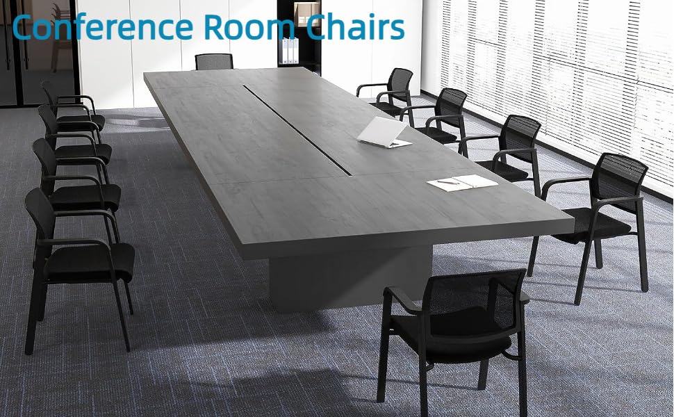 CLATINA No Wheels Conference Room Chairs Set of 8, Stackable Office Guest Reception Chairs with Armrests, Mesh Back Waiting Room Chairs for Office, School, Lobby, Church, Black