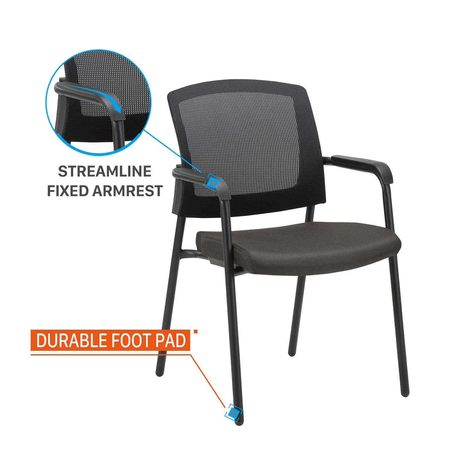 CLATINA Office Reception Guest Chair Mesh Back Stacking with Ergonomic Lumbar Support and Thickened Seat Cushion for Waiting Conference Room (Black, 1 Pack)