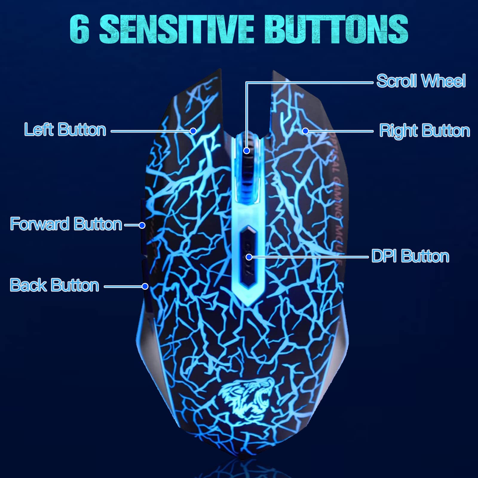 VEGCOO C10 Wireless Gaming Mouse Rechargeable Silent Optical Mice 7 Colors LED Lights, 7 Buttons 2400/1600/800DPI (Black)