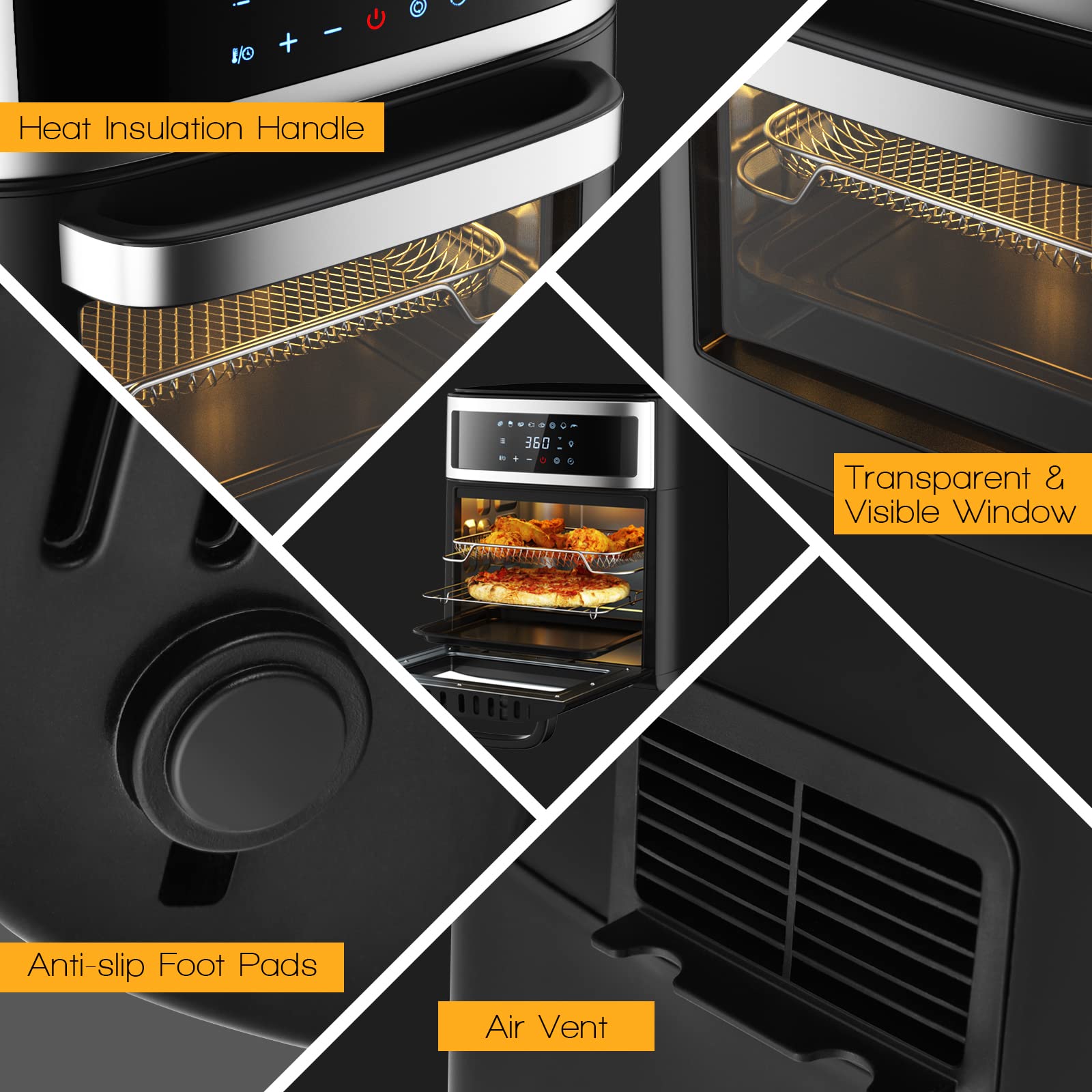 Costway 13.7-Quart Large Capacity Air Fryer with 8 Preset Cooking Menus, 360 Rapid Air Circulation Technology, 1700W Motor, Oil-Free Crispy Food, Smart Control Panel, 9 Accessories