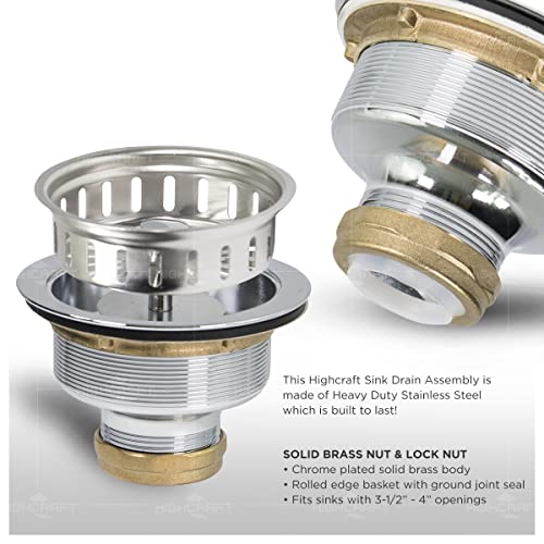 Highcraft 9735 Heavy Duty Kitchen Sink (3-1/2 Inch) Stainless Steel Drain Assembly With Strainer Basket KOHLER Style Stopper, 1.79