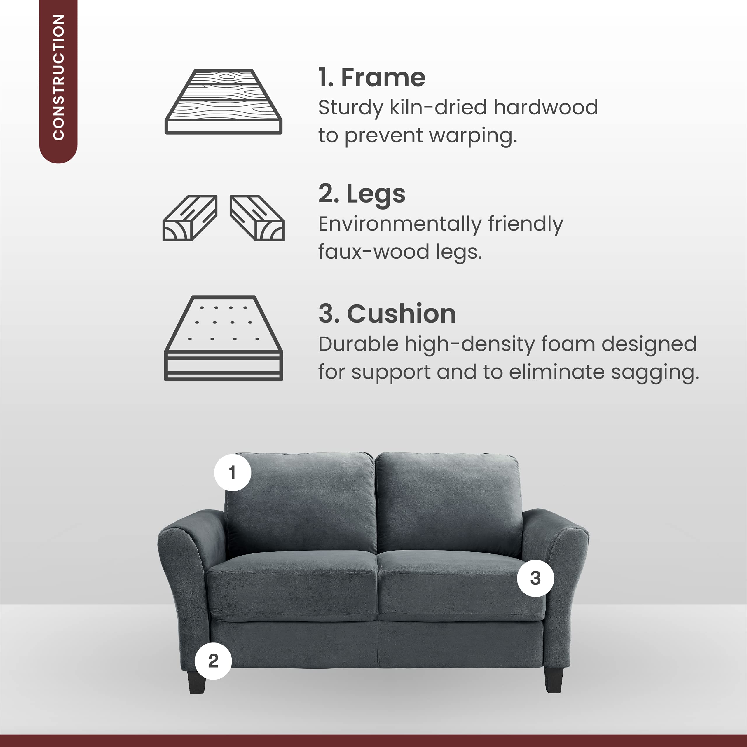Lifestyle Solutions Austin Loveseat, Light Slate Grey