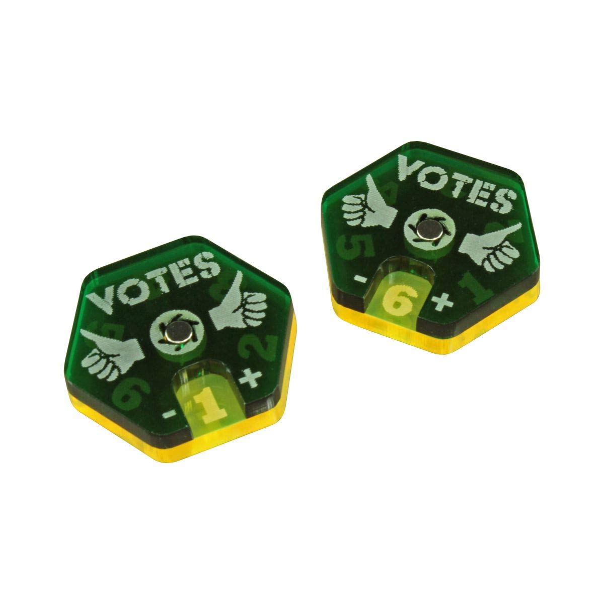 LITKO Gaslands Miniatures Game Dials | Compatible with Gaslands | Refulled | Gear | Ammo | Vote | Hazard | 2 Pack (Translucent Green & Fluorescent Yellow -Vote)