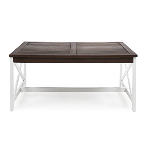 Christopher Knight Home Newman Indoor Farmhouse Acacia Wood Coffee Table with Base, White Base / Dark Brown Top, 24 in x 40 in x 18.25 in