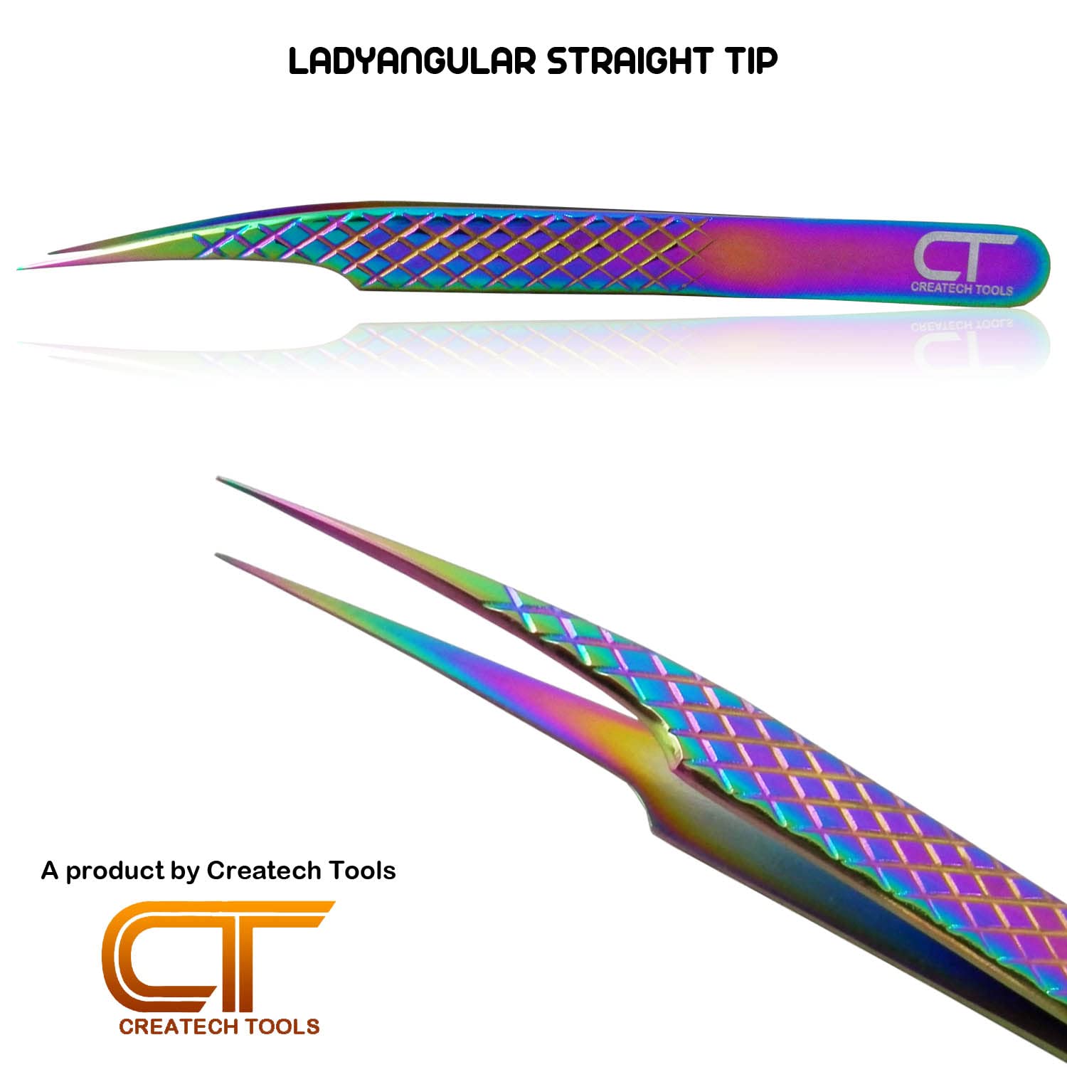 Createch Tools CT Eyelash Tweezers β Lash Tweezers for Extensions, Straight, Curved, Individual, Russian Volume, Isolation β Stainless Steel Rainbow Set (2-PCs Rainbow Set) (ELT)