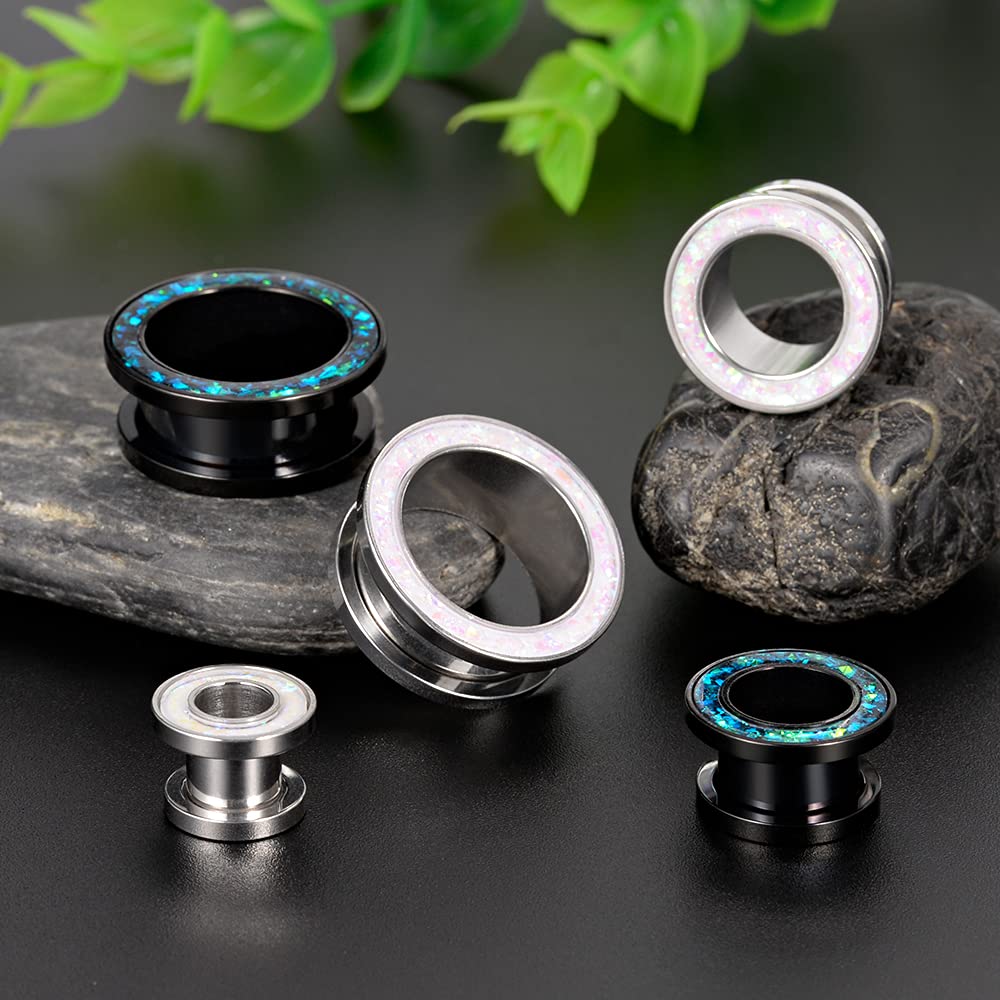 COOEAR 1 Pair Gauges Earrings Circle Fake Opal Tunnels Ear Plugs Flesh Stretchers Expander 0g to 1 Inch.