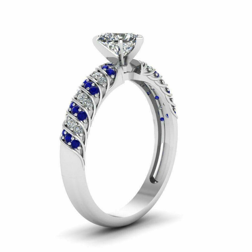 Creations Jewel Shop 3.25 Heart Cut White & Blue Sapphire Diamond Solitaire Engagement Ring (Size:- 8) for Engagement Ring/Wedding/Valentines