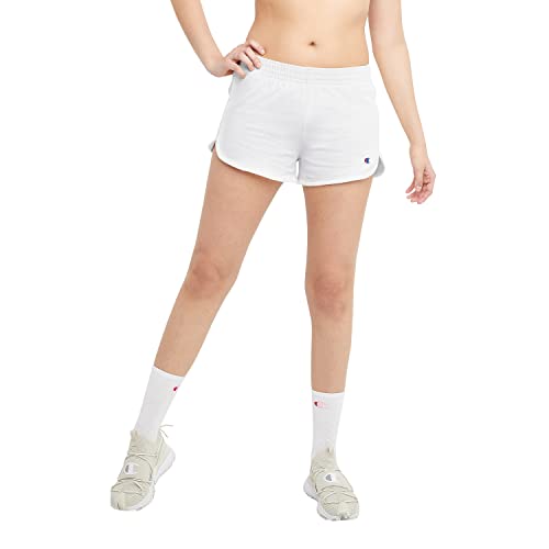 Champion, Gym, Mid-Rise, Comfortable Athletic Shorts for Women, 2.5", White, Small
