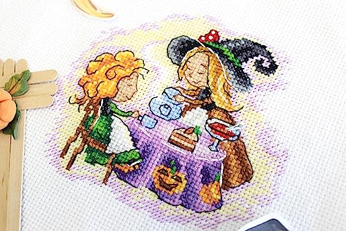 MP Studia Cross Stitch Embroidery Kits for Adults and Beginners Autumn - Afternoon Tea 11x12cm/4.33x4.72 14ct.