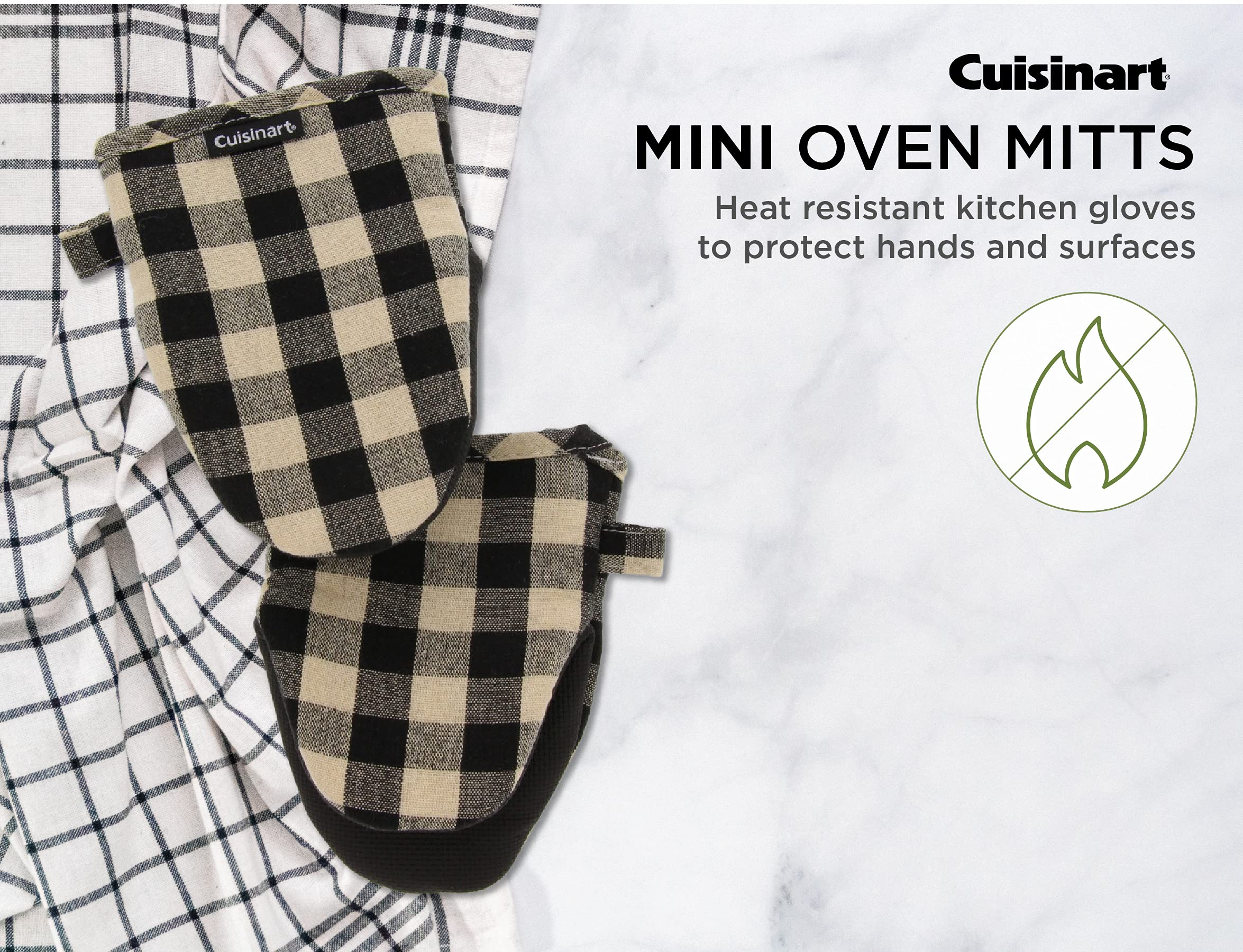 Cuisinart Buffalo Check Mini Oven Mitts - 2 Pack, Black and Ivory Plaid Design - Handle Hot Kitchen Items Safely - Non-Slip Grip Mini Oven Gloves with Insulated Pockets - 5.5 x 7.25 Inches