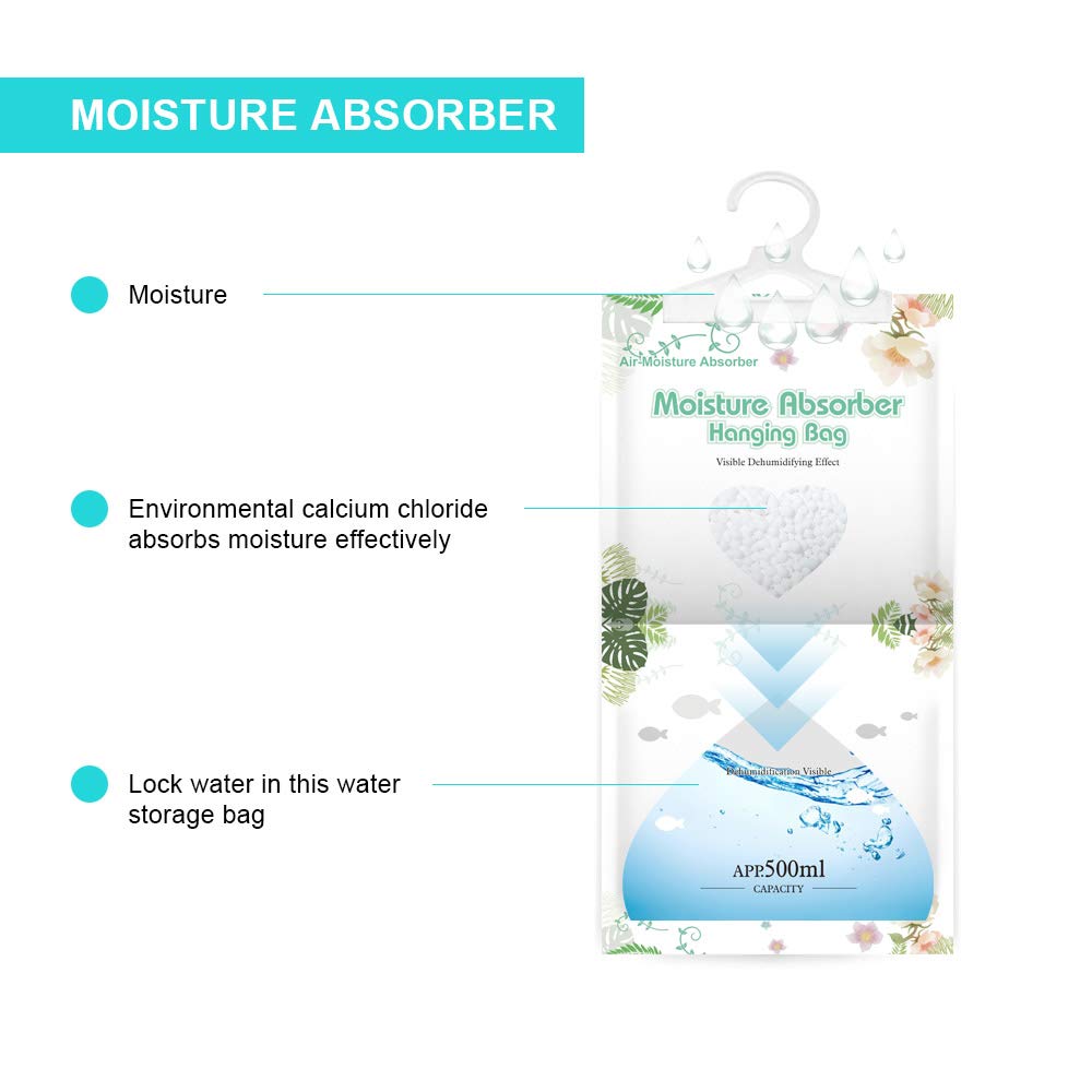 CANAGER Hanging Moisture Absorber,Hanging Dehumidifier Bags for Closet,Bedroom and Kitchen,Fragrance Free-5 Packs,Moisture Absorb 12.5OZ