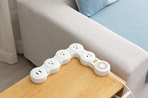 Flexible Surge Protector Power Strip, 6 Feet Long Cord 4 Outlets 2 USB (10V/13amp Flat Plug) with Overload Protection Extension Cord,Suitable for Home Office Travel,White