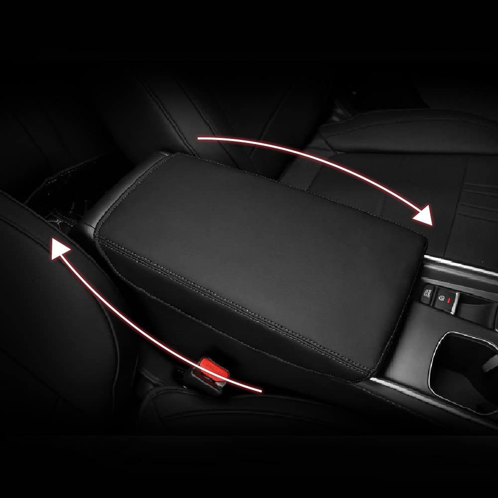 DIKSOAKR Center Console Cover Armrest Cover for Ford Edge 2015-2021, Luxury Leather Middle Console Cover Waterproof Car Armrest Protector (Black Line)