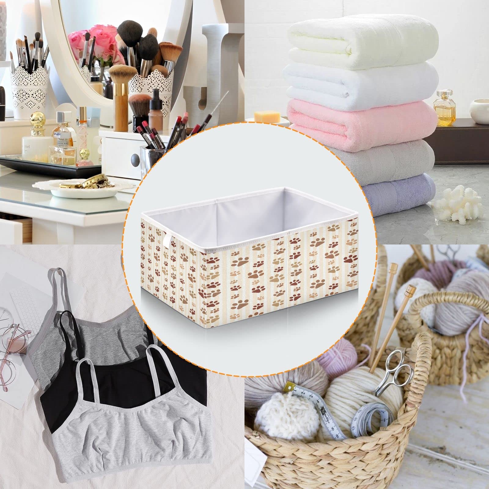 Cube Storage Bin Cute Animals Paws Foldable Storage Basket Toy Storage Box for Home Organizing Shelf Closet Bins, 11 x 11 x 11-Inch