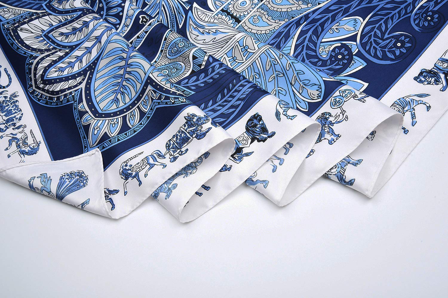 corciova XL 50x50 Large Square Navy Royal Blue White Silk Hair Spanish Scarf Satin Tops for Women Head Wraps Shawl Headscarf