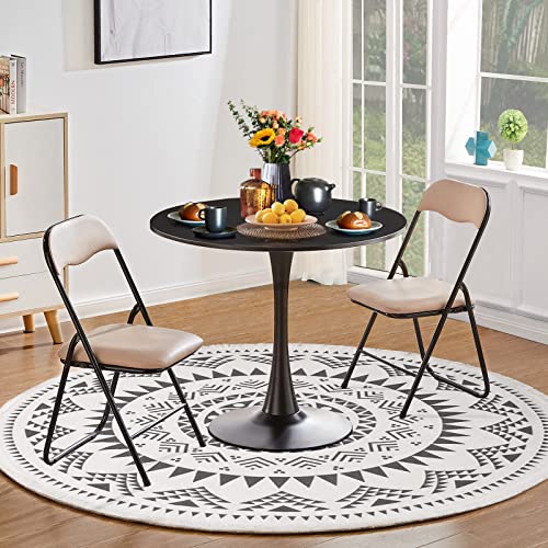 Round Dining Table Small Black Kitchen Table 31.5" in Tulip Design Modern Pedestal Table for Small Space Dining Room 2 to 4 Person
