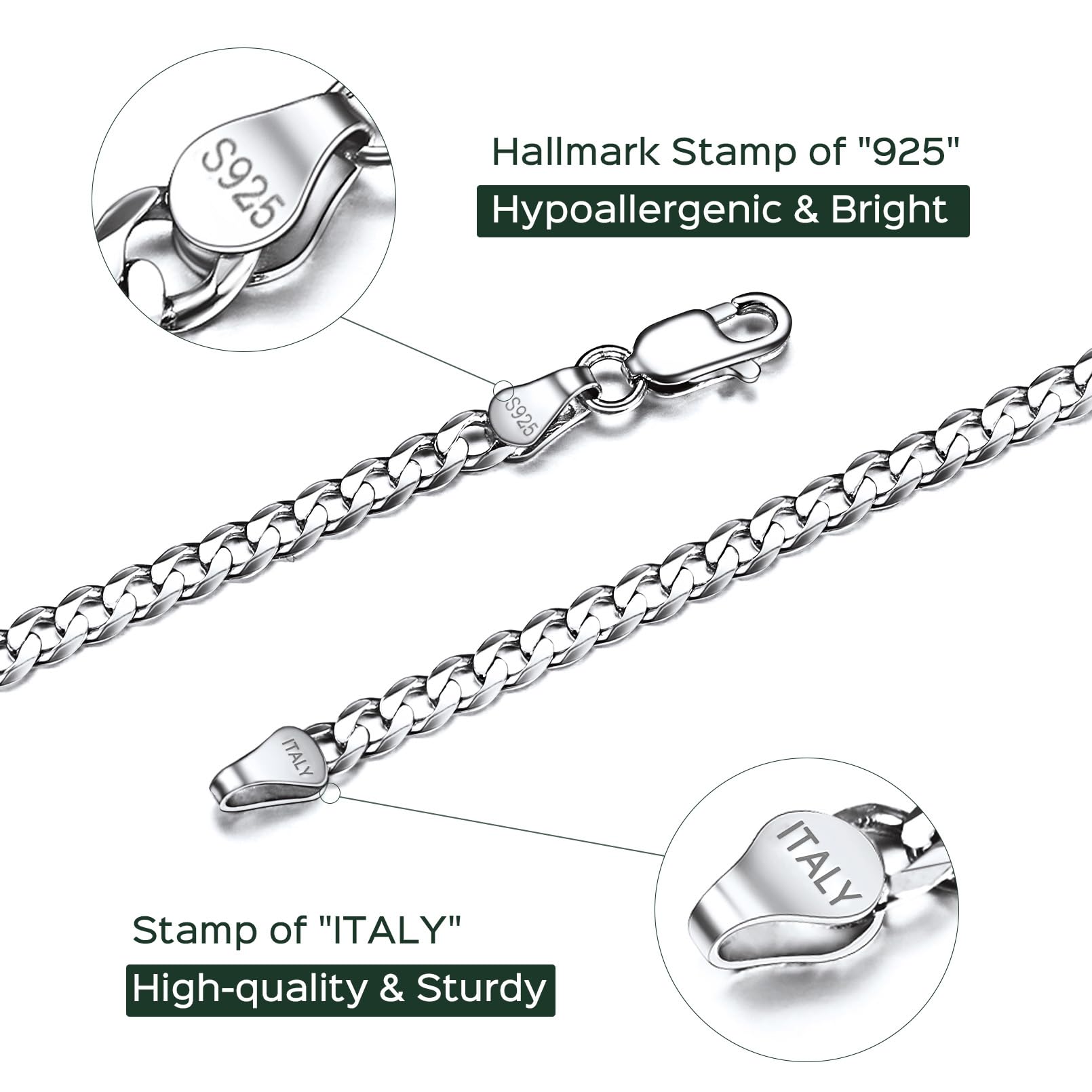 ChicSilver Cuban Link Chain for Men Cuban Chain 925 Sterling Silver Choker Necklace for Women Thin Curb Chain 3mm 14 inch Short Choker