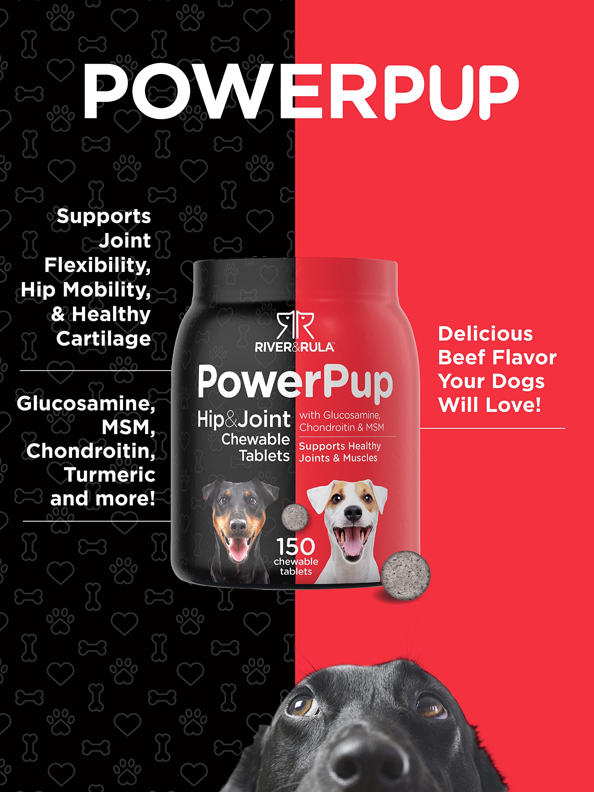 Horbäach Glucosamine for Dogs | 150 Chews | Hip and Joint Supplement for Dogs | Glucosamine, Chondroitin, MSM, Turmeric and More | Non-GMO & Gluten Free | by River & RULA