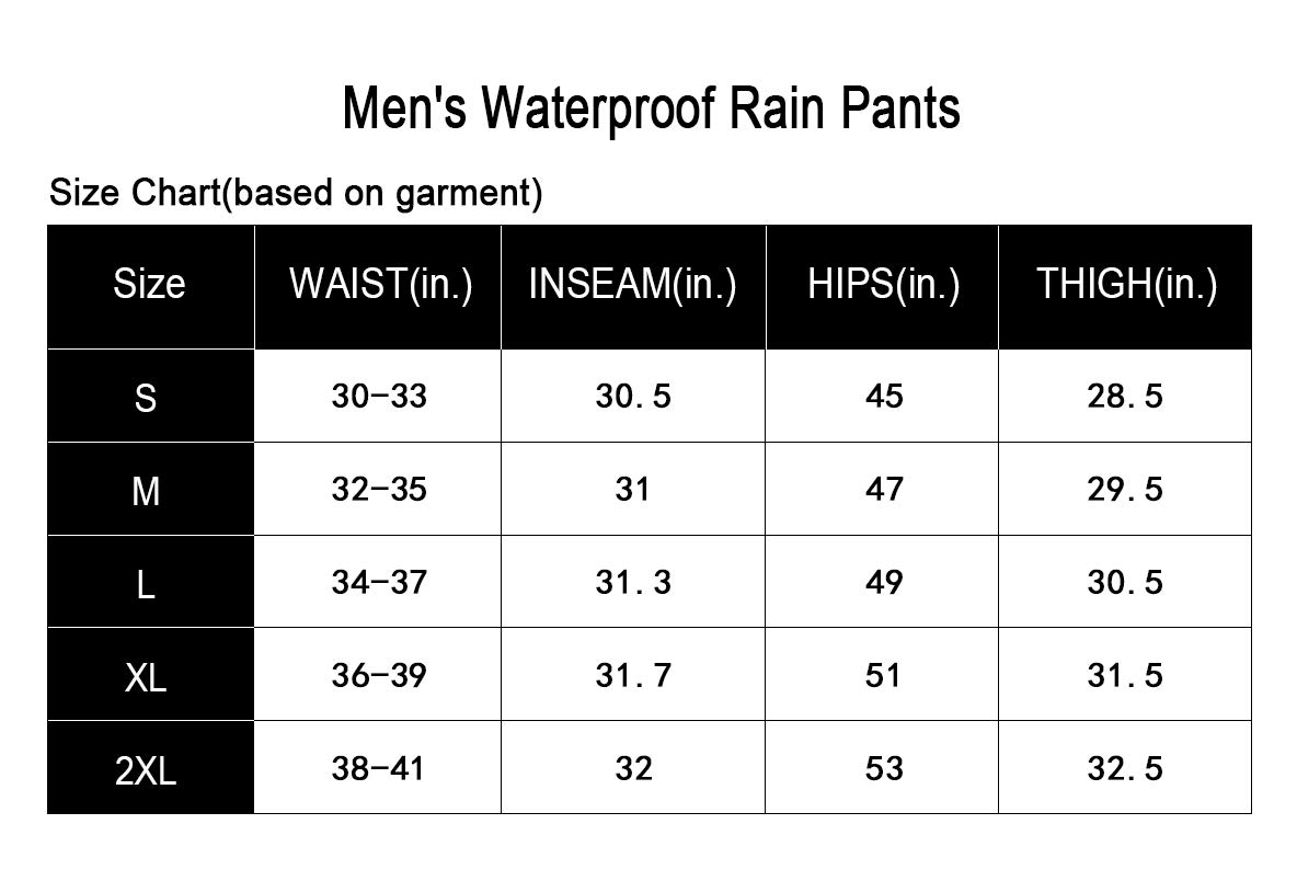 clothin Men's Waterproof Rain Pants Elastic Waist Drawstring Insulated Ski Pants with Zipper Pockets( Blue,XL)