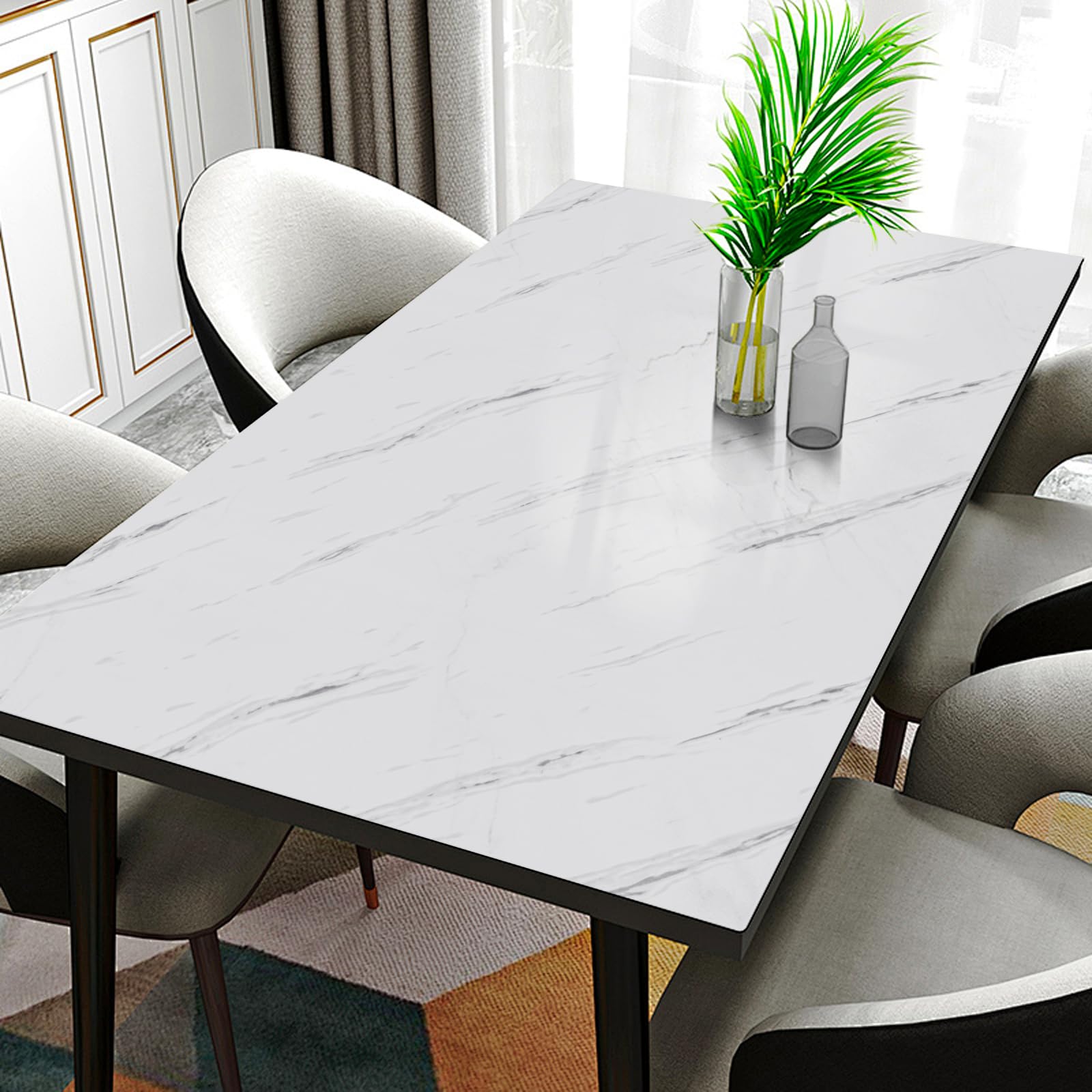 LXCREAT Glossy Gray White Marble Contact Paper, Granite Marble Wallpaper Peel and Stick Countertops, 15.7" x 118" Self Adhesive Removable Vinyl Wallpaper for Kitchen Beadboard Decoration