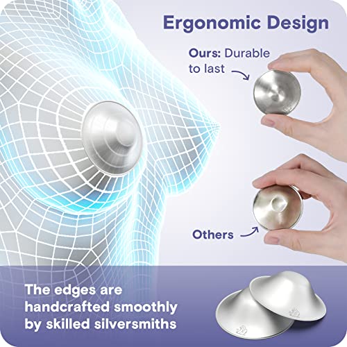 Original Silver Nursing Cups, RUVALINO® Breastfeeding Essentials Nipple Shields for Nursing Newborn, Nipple Cover for Breastfeeding, Healing Cups for Sore Nipple Relief, No Need Nipple Cream (Regular)