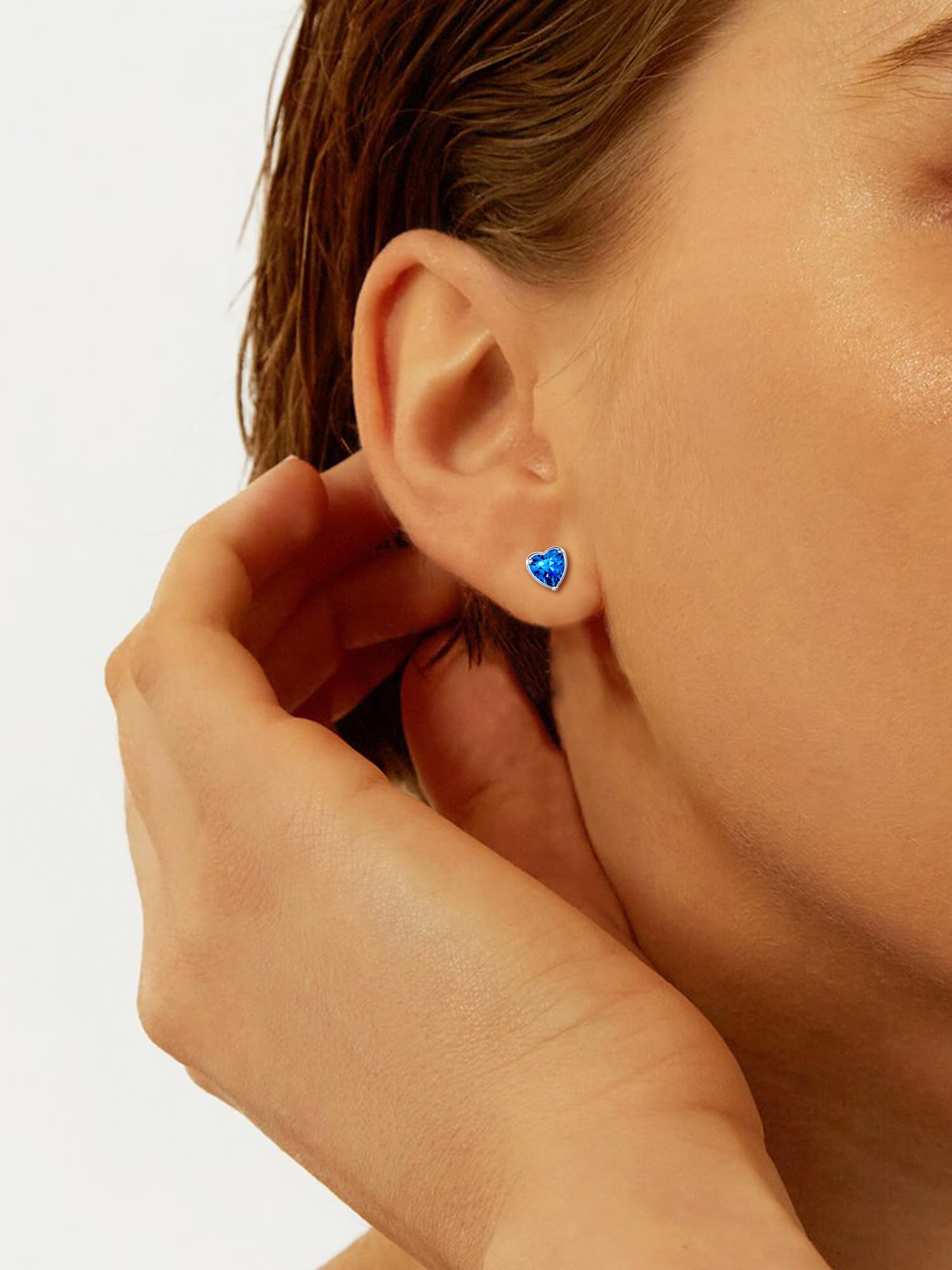 ChicSilver Earrings 925 Sterling Silver Heart Earrings, Crystal March Birthstone Aquamarine Earrings, Gem Stone Light Blue Earrings for Women Sensitive Ears