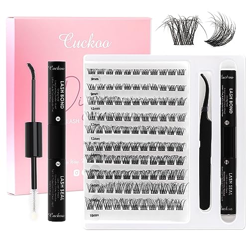 Cuckoo DIY Eyelash Extension Kit, 110 PCS DIY Cluster Eyelash Extension Kit With Lash Bond and Seal, Applicator Tool Lash Extensions Kit,9-16 Mix Lash Cluster Kit, 3D Cluster Eyelash Extensions Kit