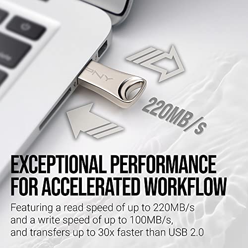 PNY 512GB Elite-X USB 3.2 Flash Drive - 220MB/s, Durable Premium Metal Housing, for Storing, Sharing, and Protecting Important Content, P-FDI512ELTX-GE, Silver