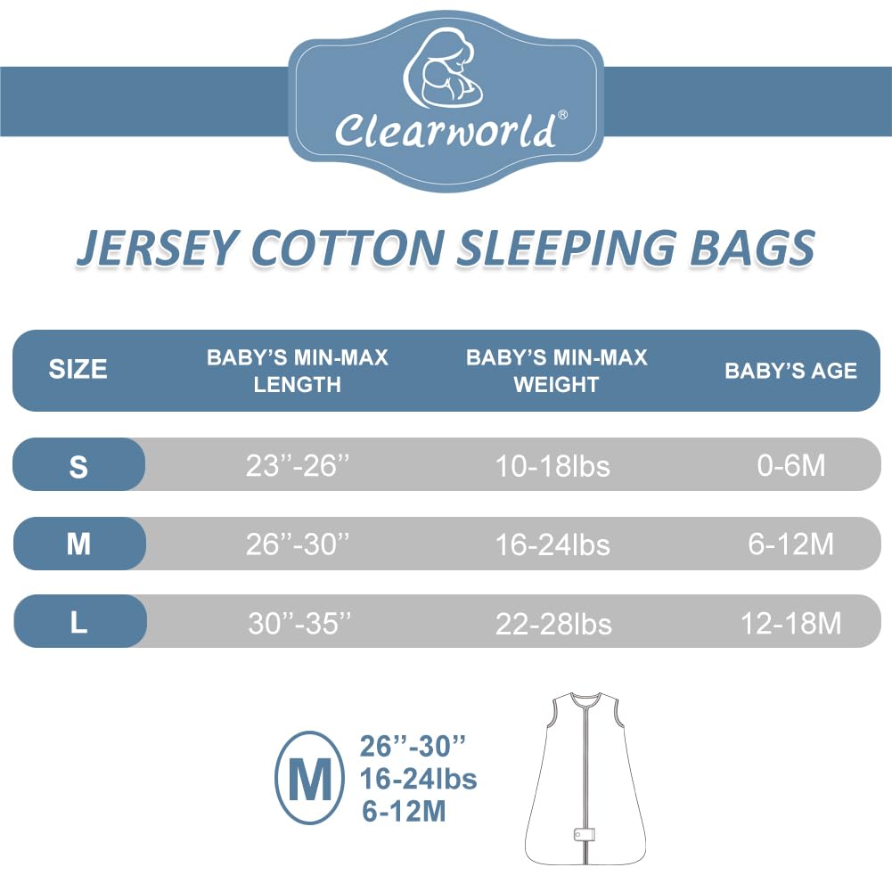Clearworld Baby Sleep Sack 6-12 Months, Wearable Blanket Baby 2-Pack Set,100% Organic Cotton, Comfy Soft Swaddle Transition Sleeping Bag(Medium)
