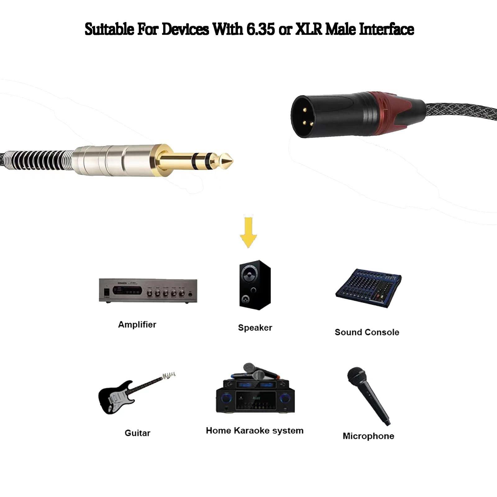 CUNBANZ 10FT XLR Male to 1/4"(6.35mm) TRS Nylon Braided Balanced Microphone Cable,TRS to XLR Male Cable Mic Cord 3M