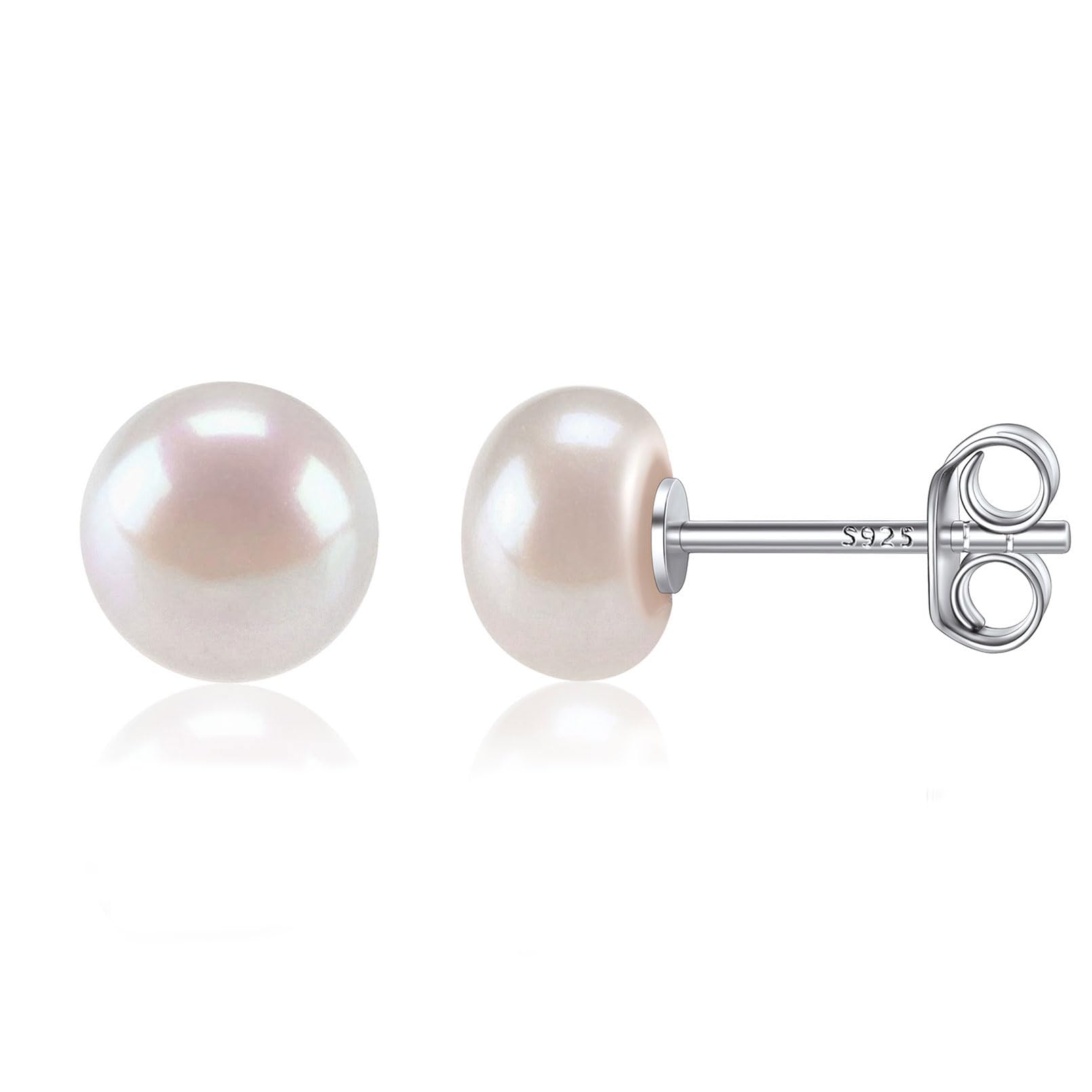 ChicSilver Pearl Stud Earrings for Women 4MM Freshwater Cultured White Button Pearl Earrings 925 Sterling Silver Small Studs for Sensitive Ear