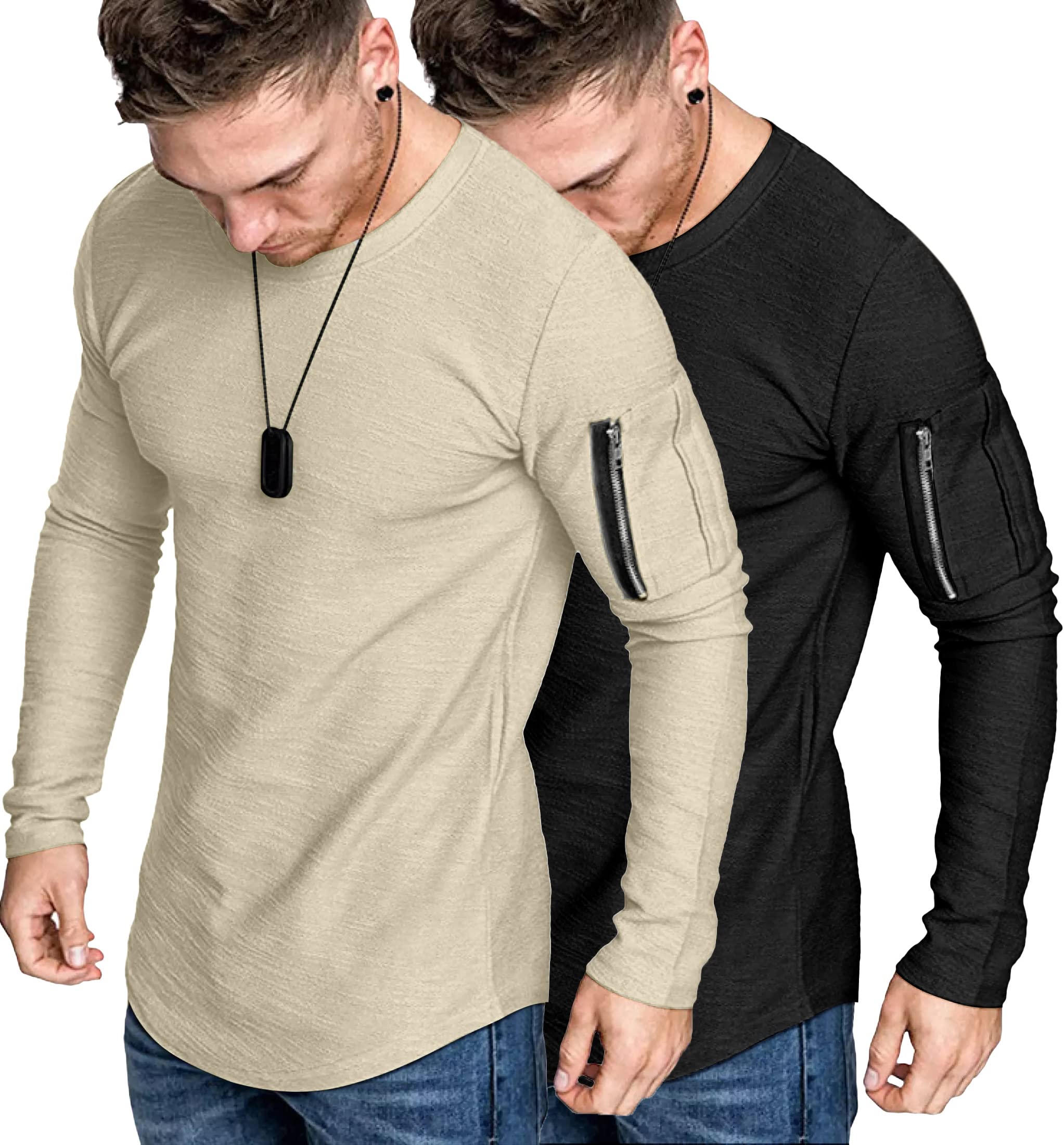 COOFANDY Mens 2 Pack Muscle Workout T Shirt Fitted Athletic Fashion Longline Hipster Hip Hop Tee Top