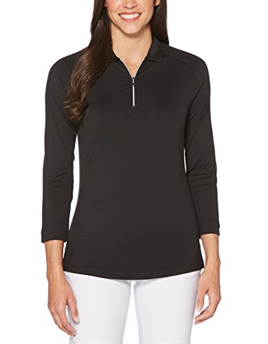 Callaway Women's 3/4-sleeve Shadow Striped Polo, Caviar, X-Small