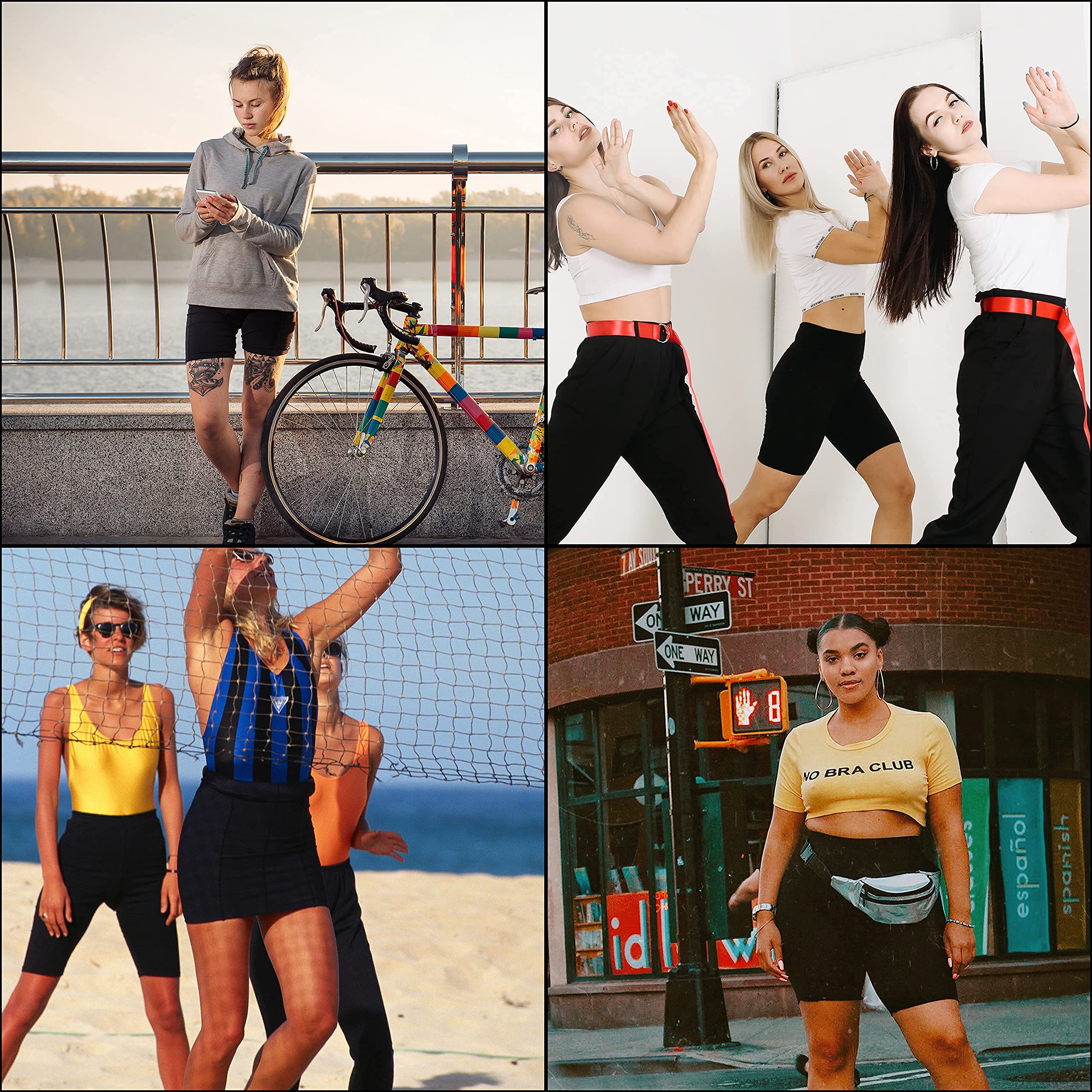 CASRUNCLO Biker Shorts for Women High Waisted 8" Soft Opaque Spandex Workout Shorts for Athletic Running Yoga 3 Pack Black Gray Navy Blue